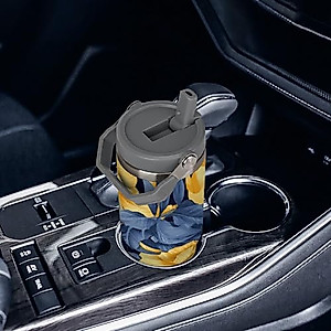 30oz Stainless Steel Insulated Tumbler with Flip Lid & Straw, Leakproof Travel Mug for Car, Blue Base Yellow Floral Double Wall Vacuum Thermal Coffee Cup with Handle, Spill-Proof Design for Hot/Cold D