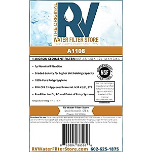 RV Water Filter Store A1103 Essential 1 Micron Sediment Water Filter - High Capacity, Replacement Cartridge, Disposable Pre-Filter - 10" Unit, Pack of 2