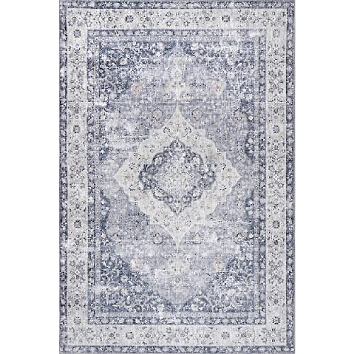 nuLOOM Elsa Floral Blossom Machine Washable Ultra Thin Area Rug, 8' x 10', Blue