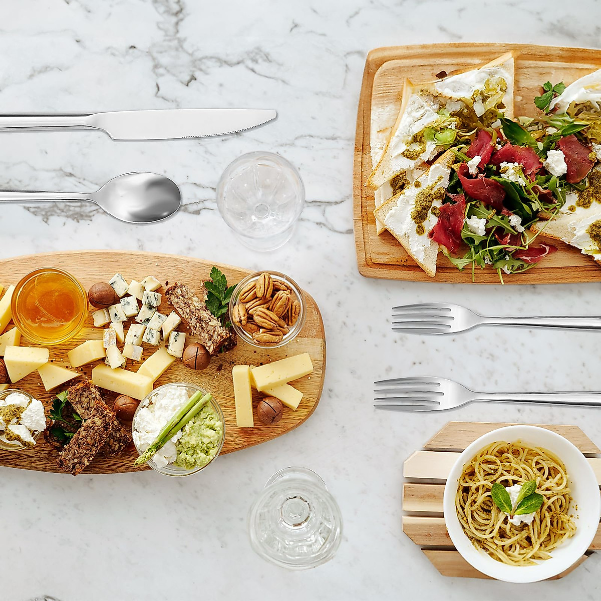 QUEARI Wave 20-Piece Silverware Set, Forged Stainless Steel Flatware Set, Cutlery Set Mirror Polished, Dishwasher Safe, Service for 4