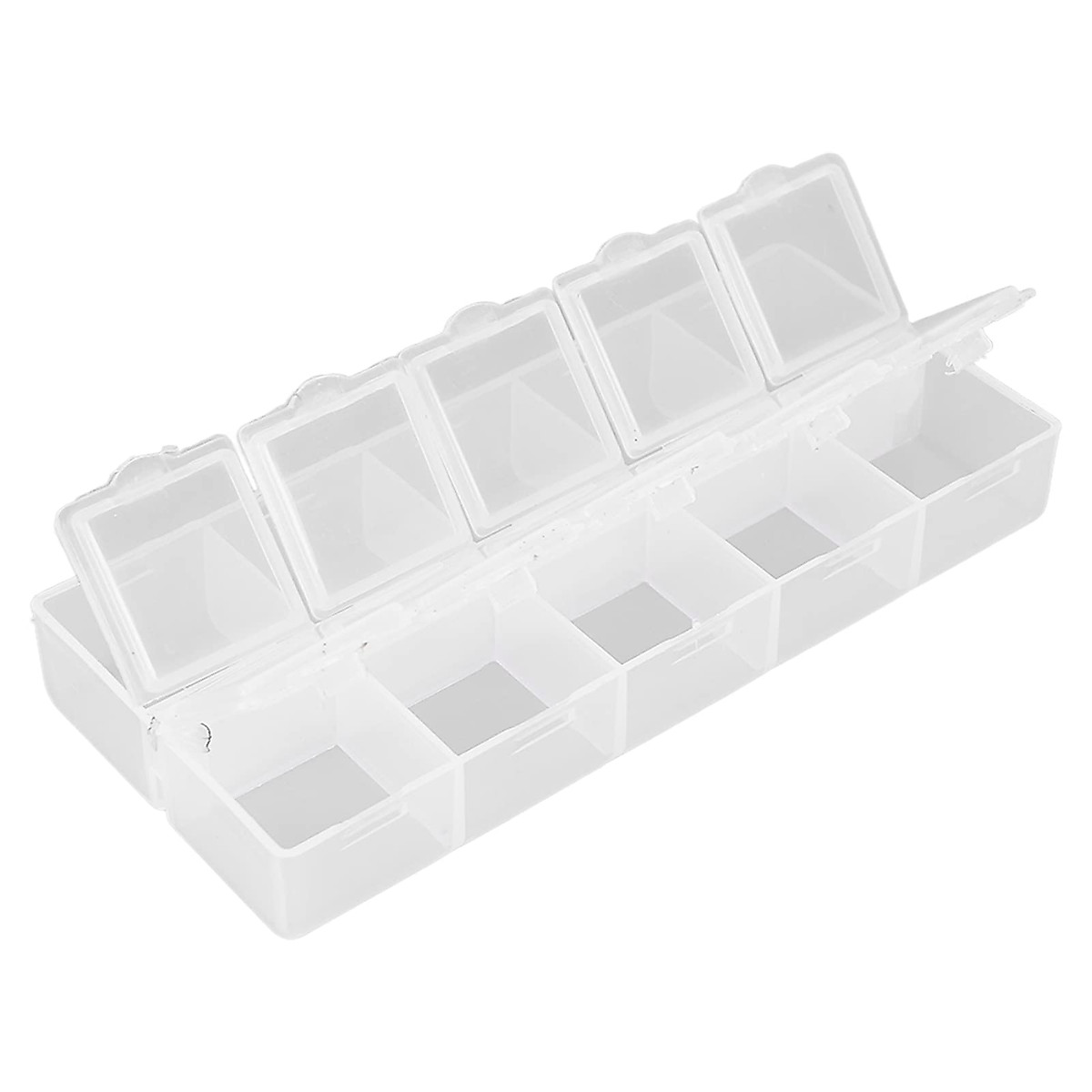 Compartment Storage Container, Detachable Cover Portable Safe 10 Grids Organizer Box Plastic White for Earrings for Nails Tool for Rhinestone