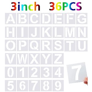 36 Pieces Large Alphabet Letter Stencils Number Stencils Reusable Letter Stencils for Painting on Wood Wall Fabric Rock Chalkboard Glass (3 Inches)