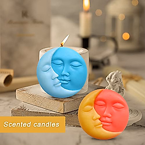 Newmemo Sun & Moon Silicone Soap Molds Crescent Moon Face Silicone Soap Mold Craft Art Molds for Homemade Lotion Bar, Bath Bombs Polymer Clay DIY Candle Resin Making Wax Candy Chocolate (1)