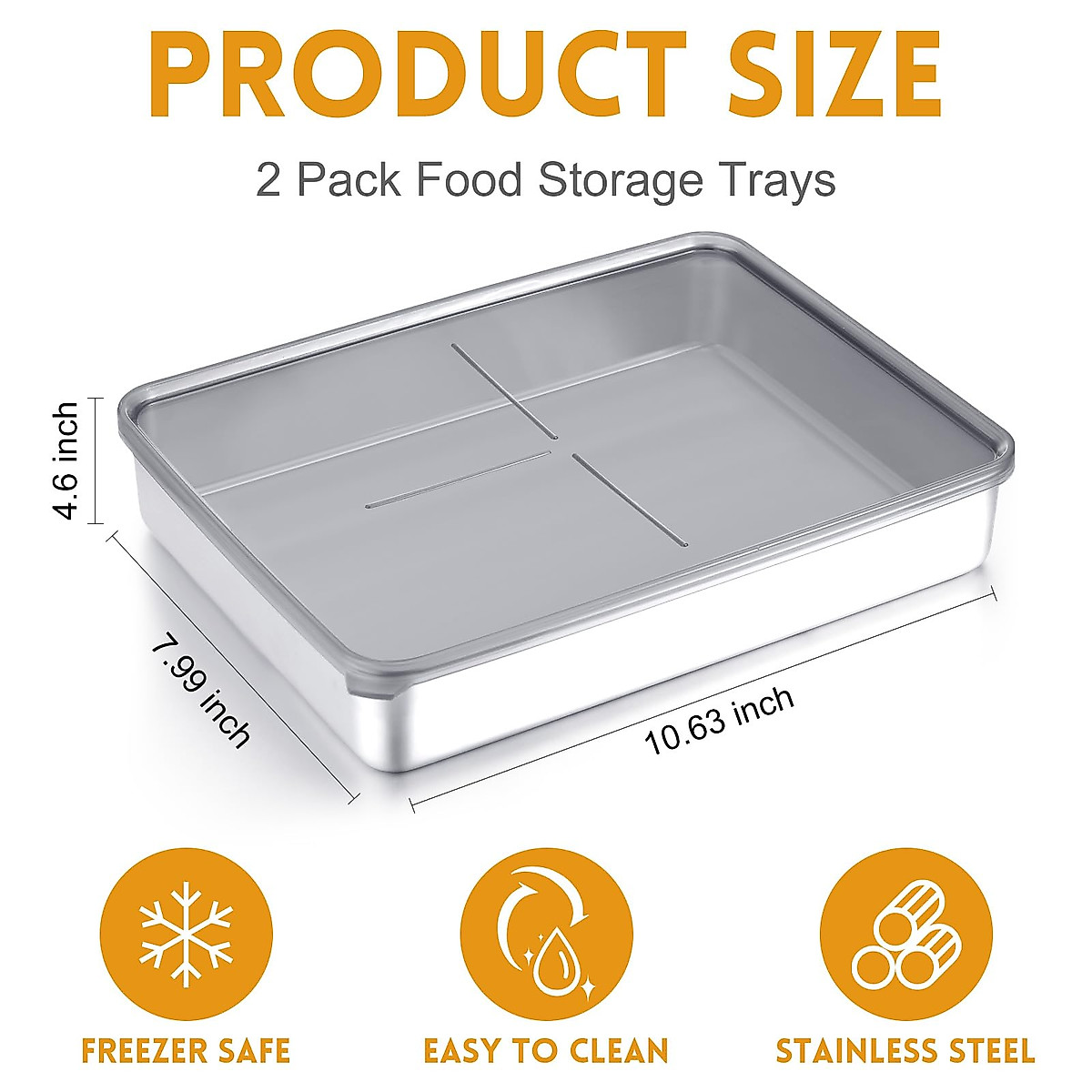 Maxcheck 2 Pack Bacon Container for Refrigerator 304 Stainless Steel Airtight Deli Meat Storage Containers Large Food Storage Containers with Lids and Elevated Base for Fridge