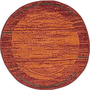 Unique Loom Autumn Collection Modern Contemporary Casual Abstract Area Rug, Round 3' 3 x 3' 3, Terracotta/Burgundy Border
