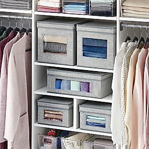 mDesign Fabric Stackable Square Cube Storage Organizer Box with Window/Attached Lid for Organizing Bedroom Closet - Holds Purses, Linens, Accessories - Lido Collection - 6 Pack - Gray