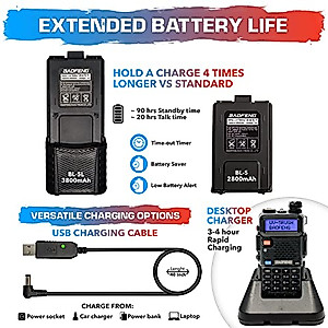 youRUSH Ham Radio Tactical Set - 4pack UV-5RUSH 8W 2Way Radio with 3800mAh and 2800mAh Batteries, Foldable Tactical Antenna, PTT Speaker Mic, USB Charger, Chirp Program Cable Compatible with Baofeng