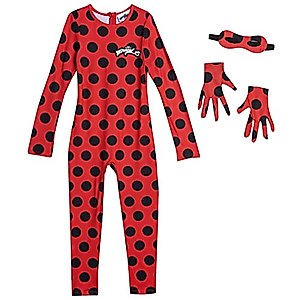 Miraculous Ladybug Toddler Girls Cosplay Jumpsuit Gloves and Mask 3 Piece Costume Set Polka Dots Red 4T