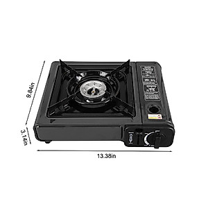 Portable Butane Stove | Single Burner Gas Stove | Camping & Backpacking Essential | Emergency Stove | High Performance | Double Wind Guard Burner (Black)