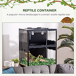 PawHut Reptile Glass Terrarium Tank, Breeding Box with Screen Ventilation, Lamp Holders, Hanging Basin for Lizards, Chameleon, Tortoise, 23.5" x 16" x 28"
