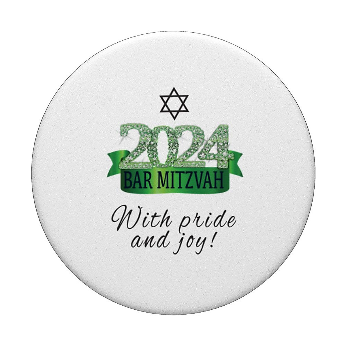 2024 Bar Mitzvah I Pride & Joy I White Green Banner Decor PopSockets Standard PopGrip