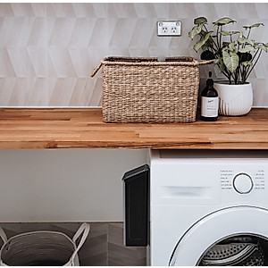 ELITAPRO Lint Holder Bin for Laundry Room - Farmhouse Magnetic Lint Bin with Lid - Wall Mounted Laundry Trash Can for Dryer, Washer - Laundry Room Organization and Storage - Hanging Lint Box (Black)