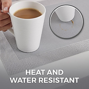 Home Genie Heat Resistant Placemats, Dining Room Table Mats, Protect Surfaces, Woven Placemat Setting for Dinner, Washable Vinyl Food Grade Mat, Kitchen Decor Accessories, Set of 4, Size 18x12, Silver