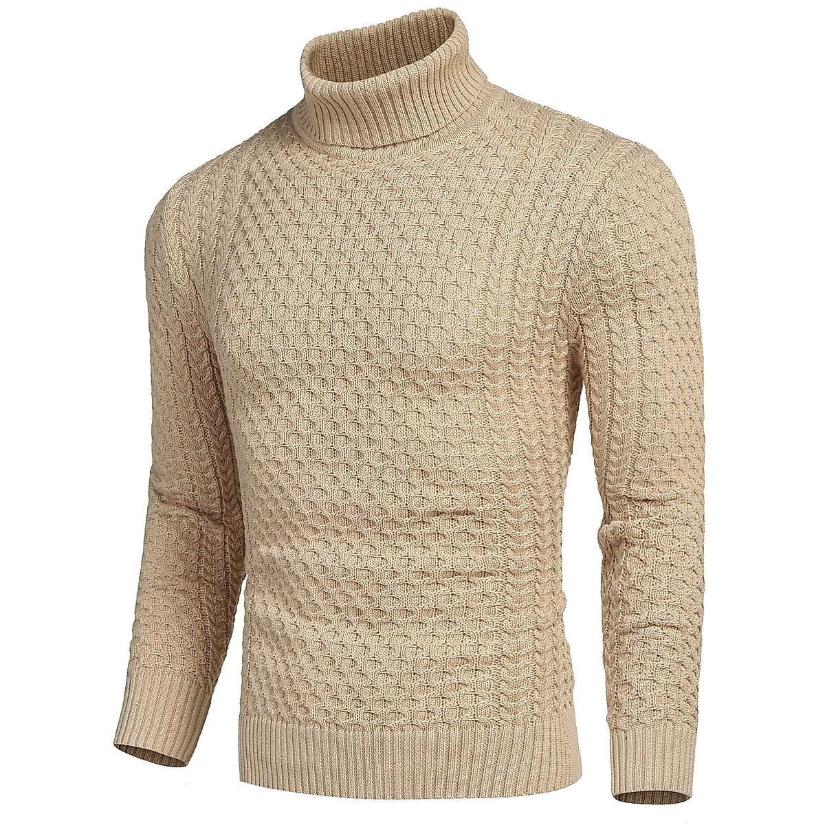 COOFANDY Men's Slim Fit Turtleneck Sweater Casual Knitted Twisted Pullover Solid Sweaters Khaki