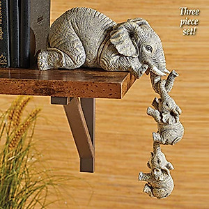 Collections Etc Elephant Sitter Hand-Painted Figurines - Set of 3, Mother and Two Babies Hanging Off The Edge of a Shelf or Table