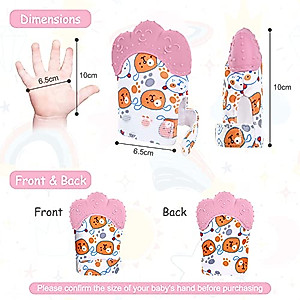 2Pack Silicone Teething Mitt, Soothing Infant Teething Mitten Pain Relief, Prevent Scratches Glove, Safe Silicone Teething Toys for 0-12 Months