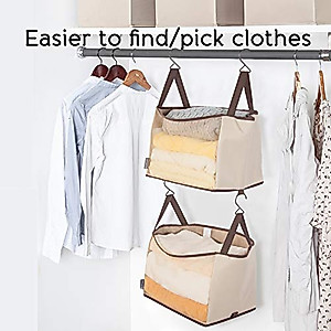 STORAGE MANIAC 2-Shelf Hanging Closet Organizer, Cloth Hanging Closet Shelf, Canvas Hanging Closet Basket with Hooks for Dorm, Apt, Bedroom, College, Garment Rack, Wardrobe, Fabric with Mesh