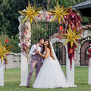 62 Pieces Gold Balloons 26 Inch, 12 Point Foil Explosion Star Balloons, Starburst Cone Balloons Spike Balloons for Wedding Birthday Christmas Graduation Party, Decorations for Baby Shower