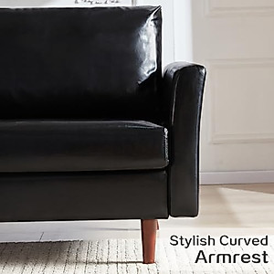 WILLOVE 80'' Faux Leather Sofa, 3 Seater Leather Couch with Cozy Wide Seats, Mid-Century Modern Loveseat Couch for Living Room Furniture with Padded Cushions, Black