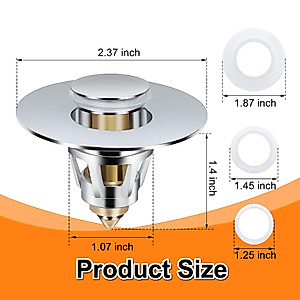 Universal Bathroom Sink Stopper, Fits 1.1-1.85 Inch Drain Holes, Pop Up Sink Drain Stopper, Easy to Use Drain Plug Bathroom Sink Drain Cover, Pure Brass Bathroom Sink Drain Strainer with Hair Catcher