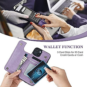 JAROIE Wallet Case for iPhone 13 with 3 Card Slots Embossed Mandala Pattern Flowers Magnetic Buttons Flip Faux Leather Cover Shockproof 2021 6.1 Inch (Purple)