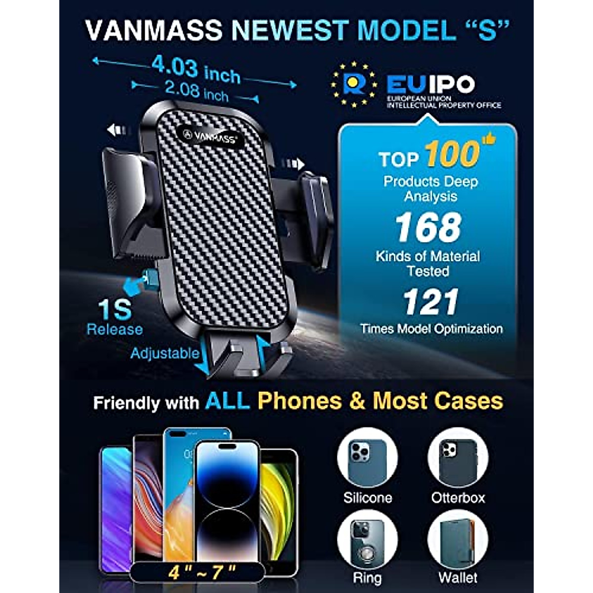 VANMASS Upgraded Car Vent Phone Mount [Patent Steel-Hook] Air Vent Holder Clip Sturdiest Shockproof Universal Mobile Cell Phone Mount Handsfree Stand Cradle for iPhone 14 13 Samsung Galaxy,Black