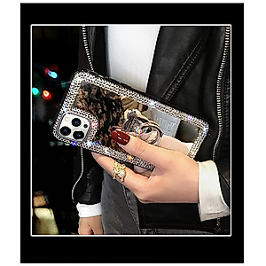 LUVI Compatible with iPhone 15 Pro Max Mirror Bling Case with Ring Cute Glitter Diamond Rhinestone Holder Loopy Finger Grip Kickstand Stand Luxury Fashion Cover for Women Girls Silver