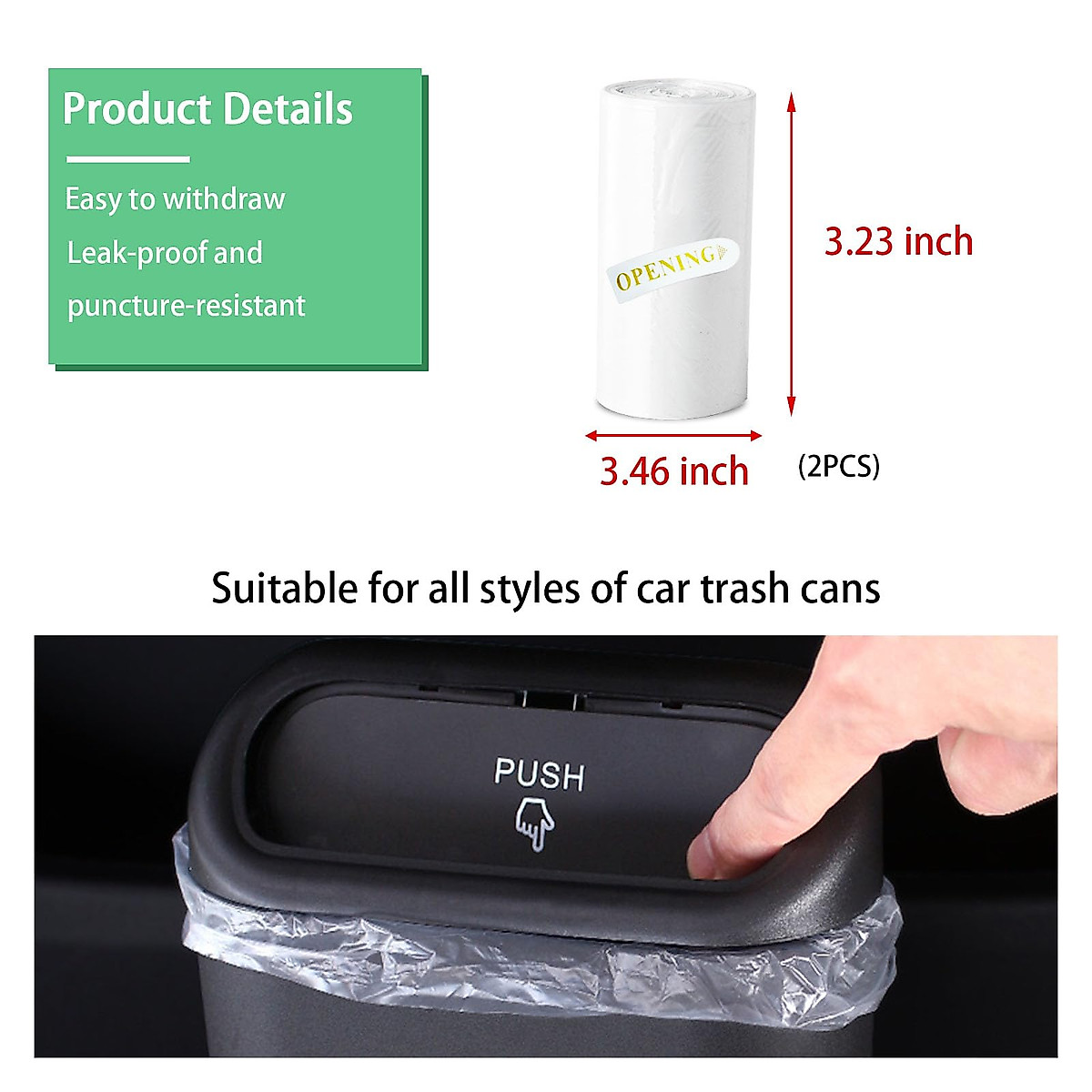 Ziciner 2 PCS Car Trash Bags (30 Count), Premium Mini & Small Trash Bags, Waterproof Litter Garbage Bag Organizer, Suitable for Car & Desktop Trash Cans, 11 Inch Thickened Plastic Bag
