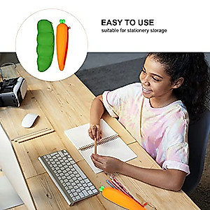 NUOBESTY 2pcs Silicone Pencil Bag Pea and Carrot Shape Pencil Case Makeup Tool Pouch Zipper Stationery Pouch Pencil Holder Organizers for Kids Students