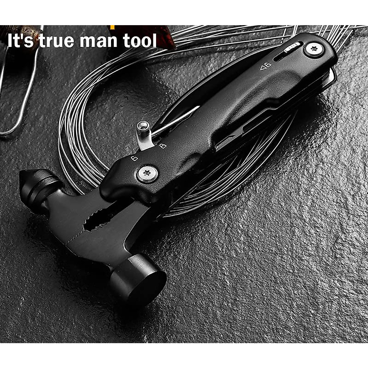 Hammer Multitool with Knife Saw, Wire Cutter, Pliers, Sheath for Fishing, Camping and Survival