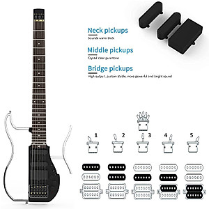 Asmuse Foldable Travel Headless Electric Guitar with Built In Headphone Jack Full-Scale Overhead Guitar ALP AD-80 Ultra-Light Portable and Rechargeable with USB Cable and Gig Bag