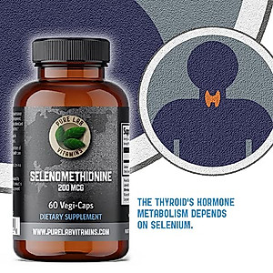 Selenium 200mcg Supplement - Selenomethionine - 60 v-caps by Pure Lab Vitamins - Gluten Free Made in Canada.