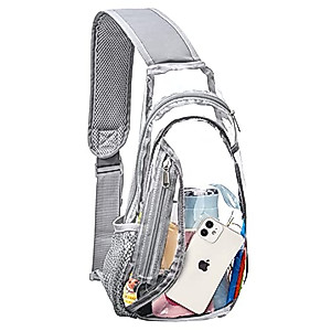 gdbis Clear Sling Bag, Stadium Approved Small PVC Crossbody Backpack, Transparent Casual Chest Daypack for Hiking, Stadium or Concerts, Grey