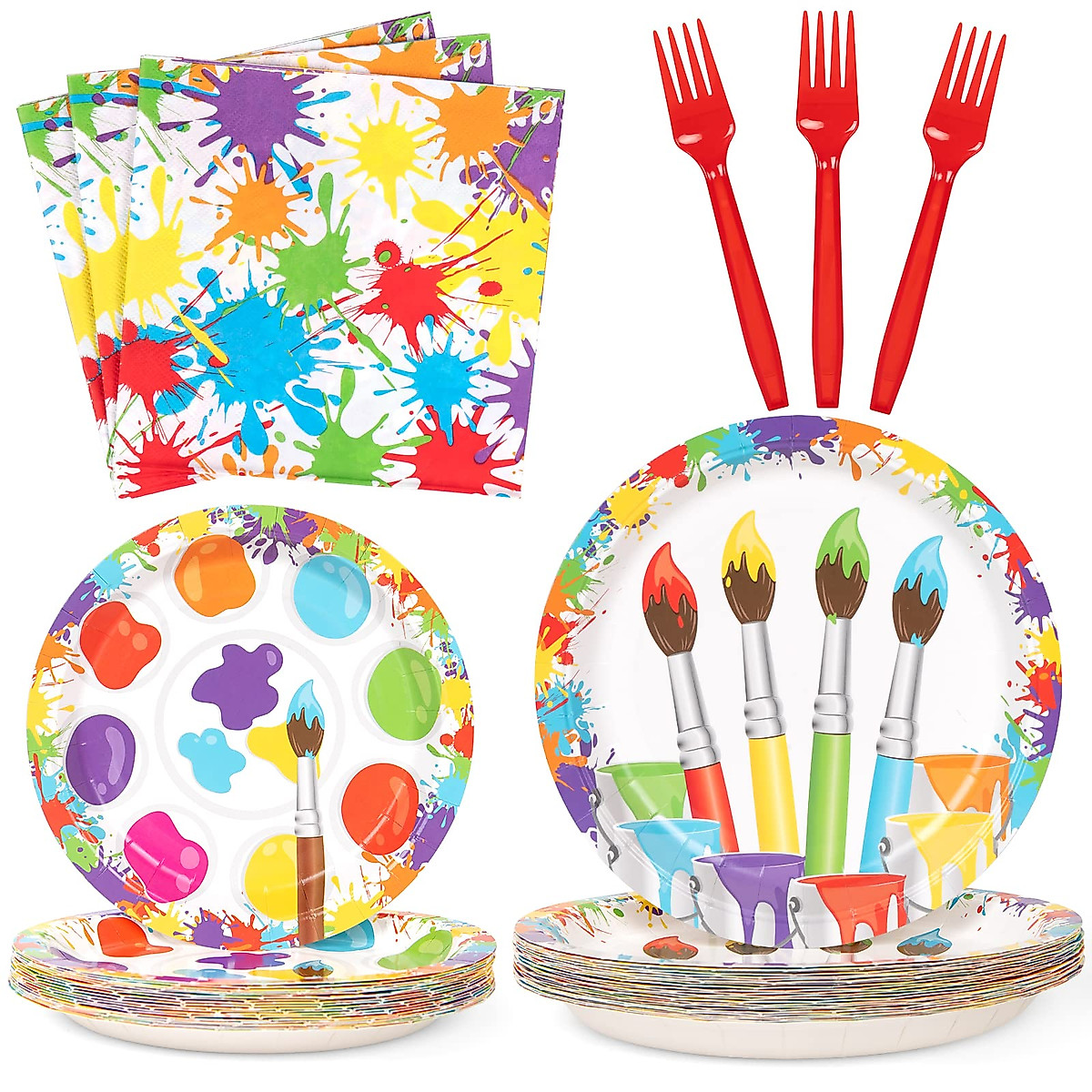 DECORLIFE Paint Party Supplies Serve 24, Paint Party Decorations Plates and Napkins Sets, Art Birthday Party Decorations for Kids Adults, 96 PCS