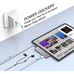USB C HUB for iPad Pro, Adapter for iPad Air, iPad Pro Hub Docking Station with 4K HDMI,3.5mm Headphone Jack,2 USB3.0 Ports,USB C PD Charging&Data, for iPad Mini M4 M2 11 12.9 13 inch Accessories