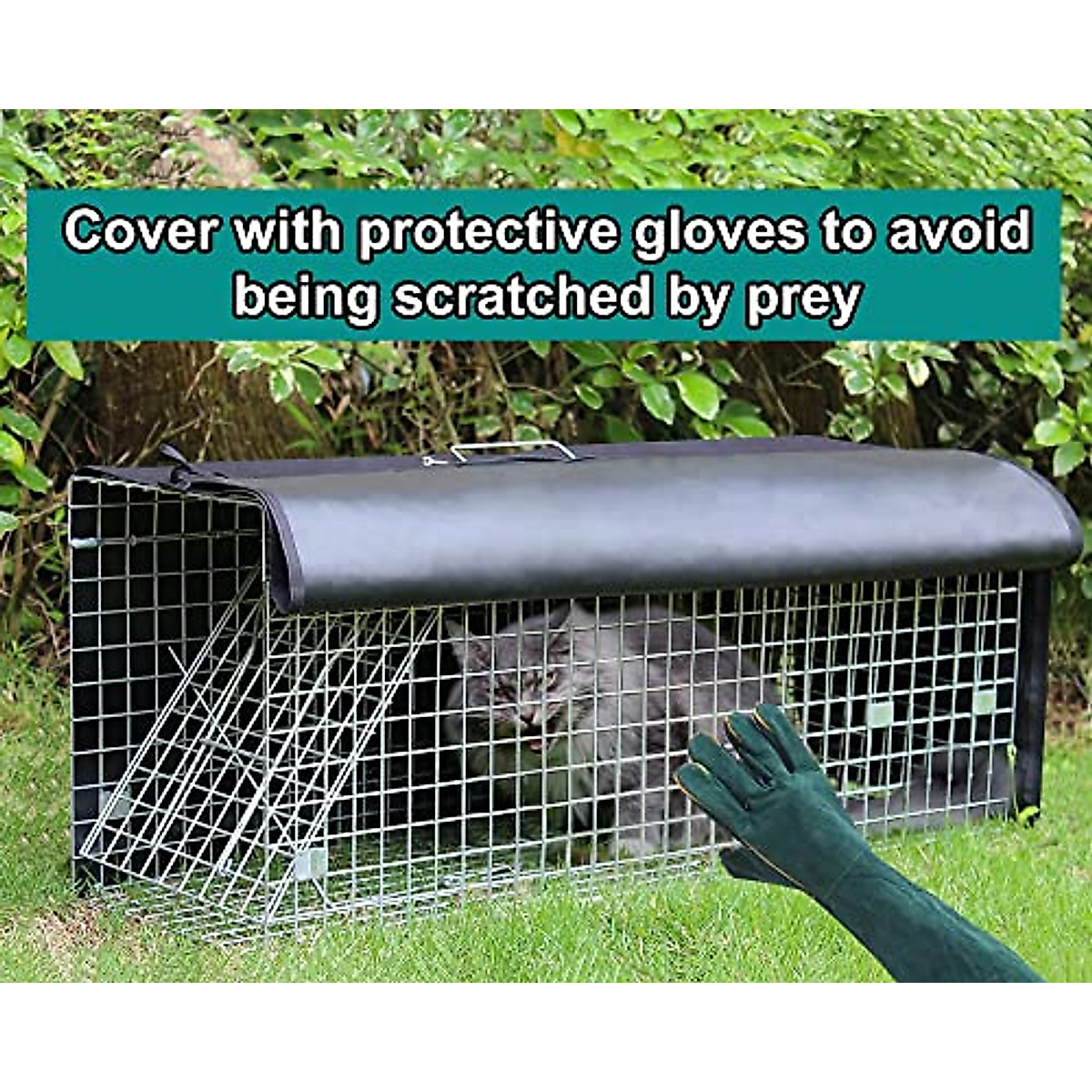 Deblue Feral Cat Trap Cage Cover, 32" Cage Trap Cover for Live Animals with Bite Proof Gloves, Large Trap Cage Cover for 1 Door Humane Trap Cage-(NO CAGE)