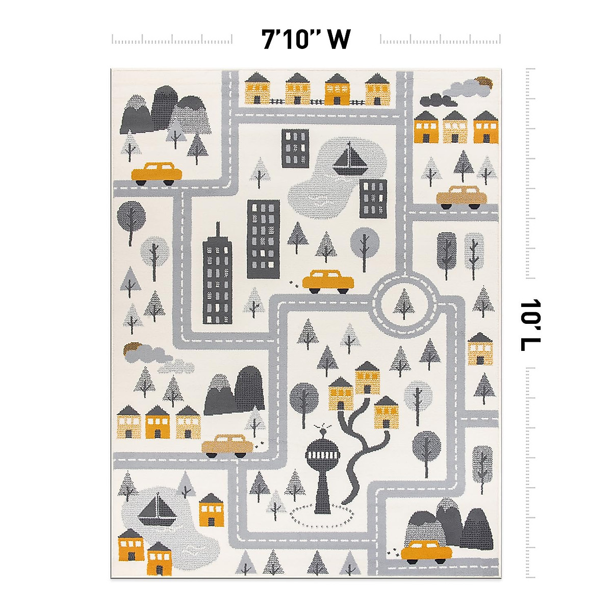 Rugshop Kids Play Road Rug for Playroom,Kidsoom,Nursery Room Interactive Cityscape for Cars and Toys Indoor Soft Area Rug 8' x 10' Cream