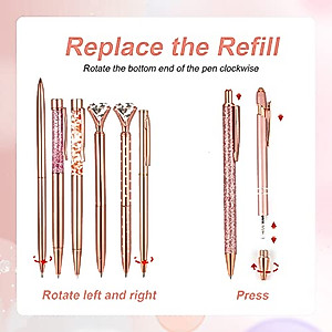 KINBOM 8 PCS Rose Gold Ballpoint Pen Set, Metal Cute Pens for Women, Rose Gold Office Supplies for Writing
