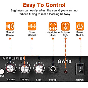 Vangoa Electric Guitar Amp, 10W Combo Amplifier for Electric Guitar Mini Portable Acoustic Guitar Amp with Headphone Jack and Distortion Tone,Red