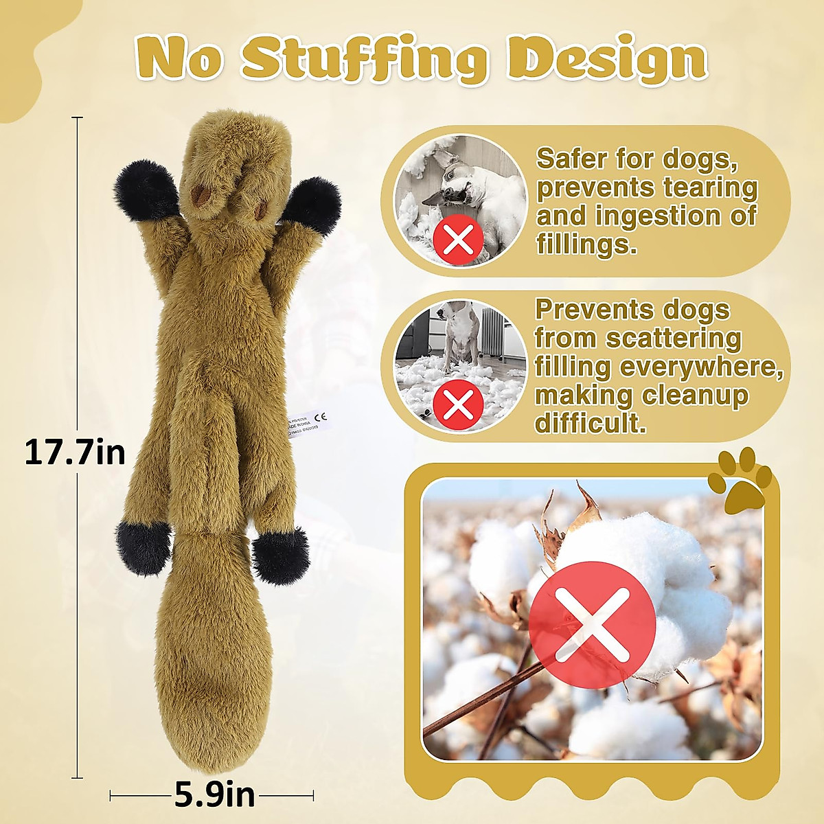 Alphatool Squeaky Dog Toy - Tough No Stuffing Squirrel Toys to Keep Dog Busy, Small Medium Large Dogs, Durable Interactive Plush Puppy Toys for Birthday Gift