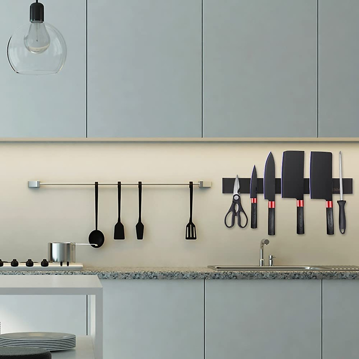 Petgin Magnetic Knife Holder for Wall,16 Inch Knife Magnetic Strip, Stainless Steel Magnetic Knife Strip Bar Rack Block for Kitchen Utensil Holder, Art Supply Organizer & Tool Holder,Black