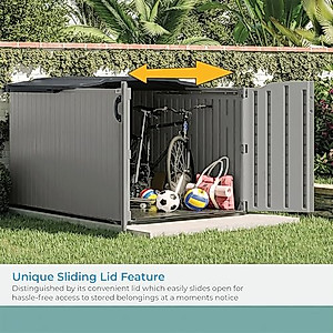 Suncast Glidetop Horizontal Outdoor Storage Shed with Pad-Lockable Sliding Lid and Doors, All-Weather Shed for Yard Storage, 57.5" W x 79.75" D x 52" H
