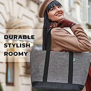 Creative Green Life Extra Large, Sturdy Tote Bag for Women (Gray) | Easy Grip and Extra Large Travel Tote Bag with Zipper | Women Tote Bag for Work