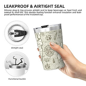PAYOHTO Vintage Nautical Route Map Insulated Stainless Steel Tumbler 12 oz Thermos Come with Straw Kids Leak-Proof Travel Mug Cup