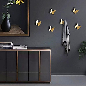 Sveudvdis Butterfly Coat Hooks, 2 pcs Wall Hooks Decorative, Butterfly Bath Towel Hook, Coat Hat Hooks Robe Hooks for Entry Bedroom, Stainless Steel, Wall Mounted (Gold)