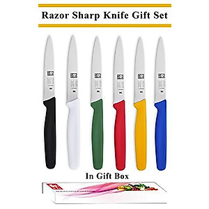 Paring Knives Set – Straight Paring Knife Set of 6 – Stainless Steel Kitchen Paring Knives – Small Kitchen Knives for Slicing, Dicing, Chopping, Meal Prep – 4-inch Blade Sharp Paring Knives