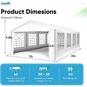 Quictent Premium 13x26 Party Tent Heavy Duty Outdoor Gazebo White Event Shelter Wedding Canopy Tent for Parties Carport BBQ with Removable Sidewall Windows & Storage Bags