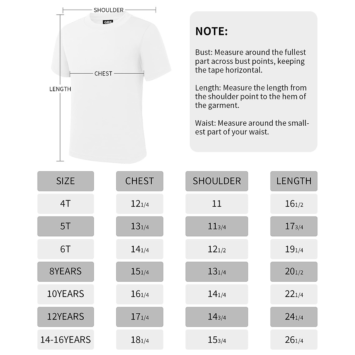 QBK 2T to Youth Neon Shirt Kids UPF 50+ Dry Fit Athletic Short Sleeve T Shirts for Boys and Girls (White M)