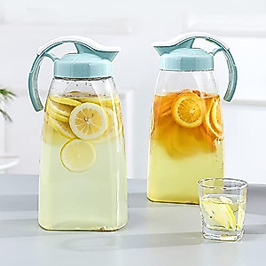Frcctre 2 Pack Plastic Water Pitcher with Lid, 74 Oz Clear Airtight Beverage Pitcher Juice Container Water Carafe Fridge Jug for Juice, Coffee, Iced Tea, Lemonade, Heat Resistant & Shatter-proof