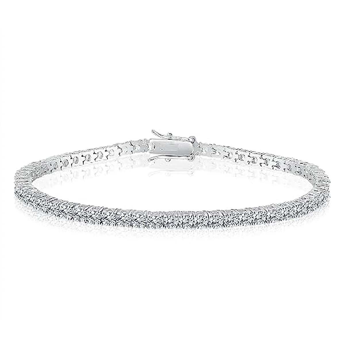 GMESME 18K White Gold Plated 3.0mm Cubic Zirconia Classic Tennis Bracelet 6.5 Inch